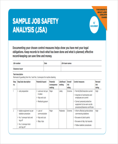 FREE 14+ Job Safety Analysis Form Samples, PDF, MS Word, Google Docs, Excel