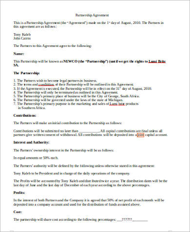 FREE 9+ Partnership Agreement Form Samples in PDF | MS Word