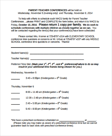 FREE 14+ Parent Conference Form Samples, PDF, MS Word, Google Docs