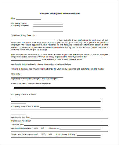 FREE 7+ Sample Landlord Verification Forms in MS Word | PDF