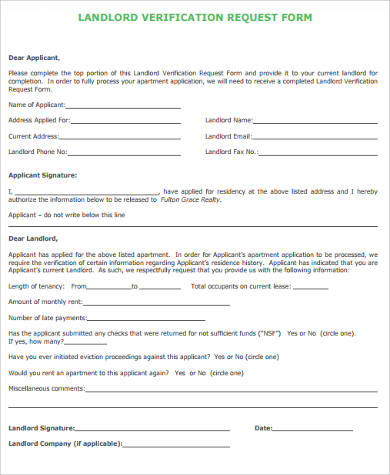 FREE 8+ Sample Landlord Verification Forms in MS Word | PDF