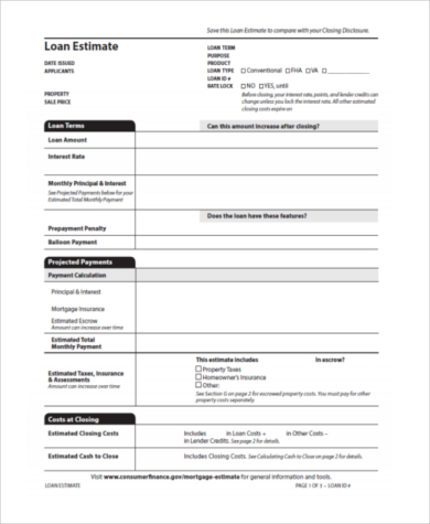 FREE 7+ Sample Loan Estimate Forms in PDF | MS Word
