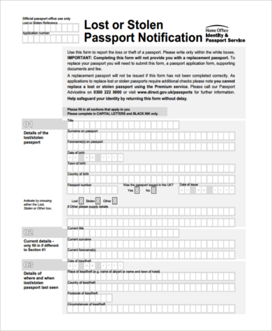 FREE 11+ Lost Passport Form Samples, PDF, MS Word, Google Docs