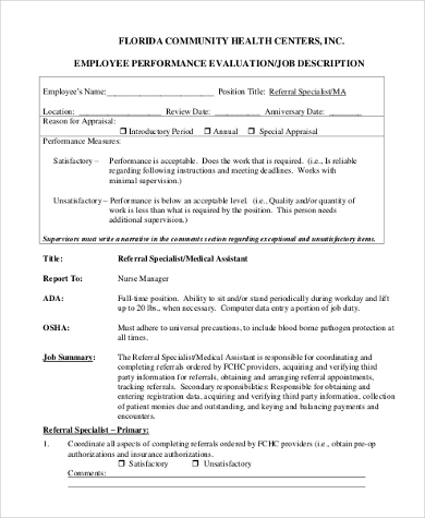 FREE 8+ Job Performance Evaluation Forms & Samples in PDF | MS Word