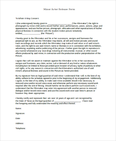 FREE 9+ Sample Actor Release Forms in PDF | MS Word