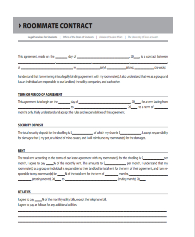 FREE 8+ Roommate Contract Samples in PDF | MS Word | Pages | Google Docs
