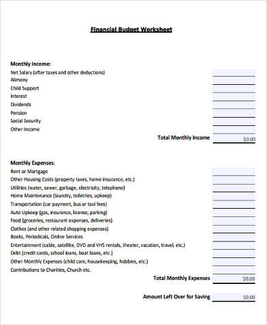 FREE 9+ Sample Monthly Budget Forms in PDF | MS Word | Excel
