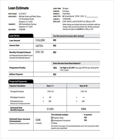 FREE 7+ Sample Loan Estimate Forms in PDF | MS Word