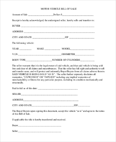FREE 10+ Sample Vehicle Bill of Sale Forms in PDF | Excel | MS Word