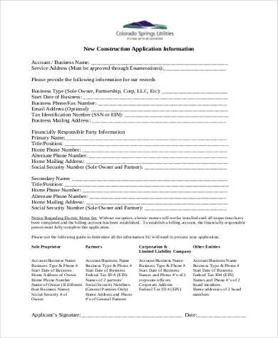 FREE 10+ Sample Construction Application Forms in PDF | MS Word