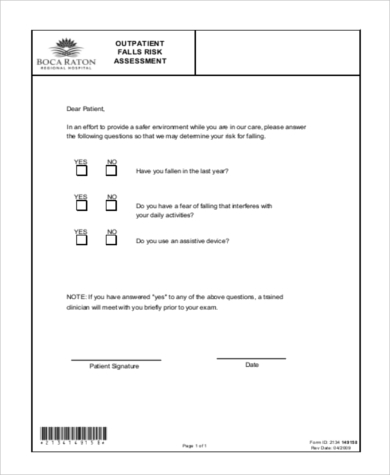FREE 6+ Sample Fall Risk Assessment Forms in MS Word | PDF