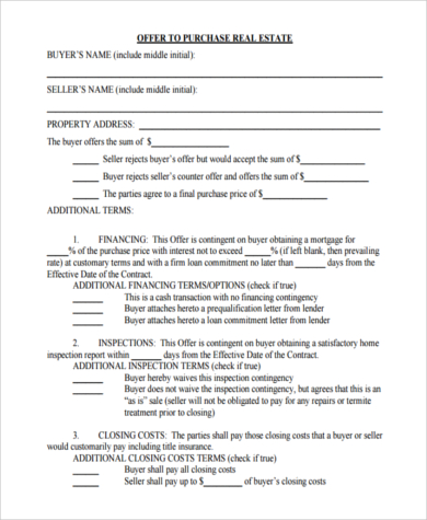 FREE 10+ Offer to Purchase Real Estate Form Samples, PDF, MS Word ...
