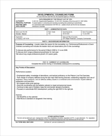 FREE 8+ Developmental Counseling Form Samples in PDF | MS Word