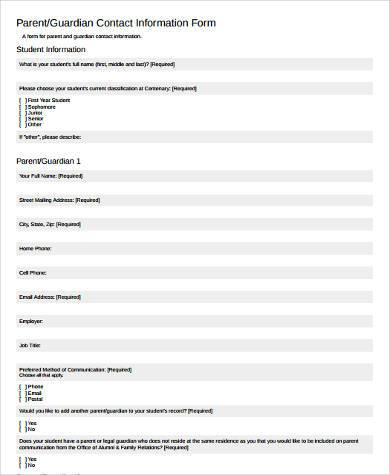 FREE 8+ Sample Parent Contact Forms in PDF | MS Word