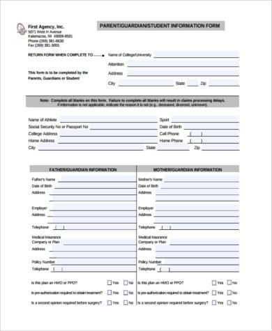 FREE 8+ Sample Parent Information Forms in PDF | MS Word