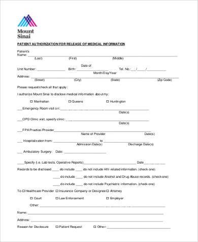 FREE 8+ Sample Medical Information Release Forms in MS Word | PDF | Excel