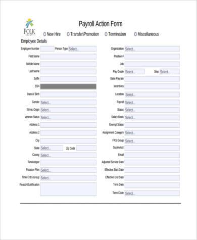 FREE 8+ Sample Payroll Action Forms in PDF | MS Word