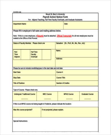 FREE 8+ Sample Payroll Action Forms in PDF | MS Word