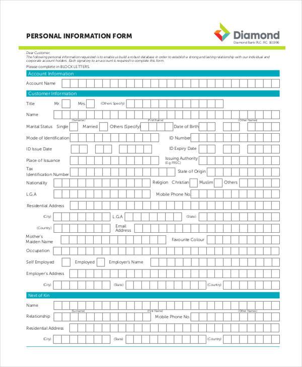FREE 10+ Sample Personal Information Forms in PDF | MS Word | Excel