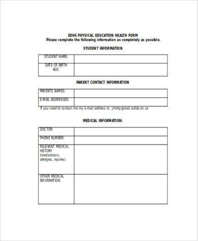 FREE 8+ Sample Physical Health Forms in PDF | MS Word