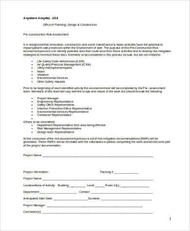 FREE 9+ Sample Construction Risk Assessment Forms in PDF | MS Word | Excel