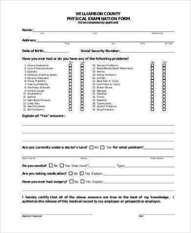 FREE 11+ Pre Employment Physical Form Samples, PDF, MS Word, Google Docs