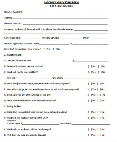 FREE 8+ Sample Landlord Verification Forms in MS Word | PDF