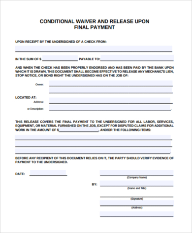 FREE 9+ Sample Conditional Release Forms in PDF | MS Word