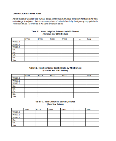 FREE 11+ Contractor Estimate Form Samples, PDF, MS Word, Google Docs