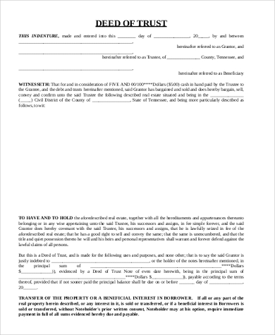 FREE 11+ Deed of Trust Form Samples, PDF, MS Word, Google Docs