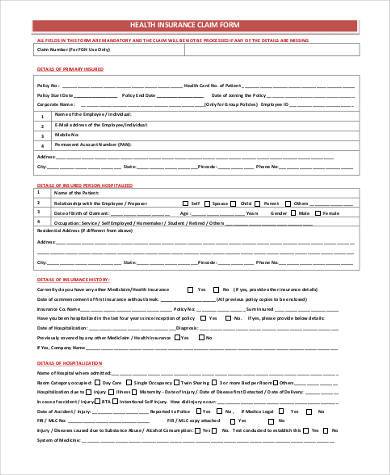 FREE 8+ Sample Health Insurance Claim Forms in PDF | MS Word