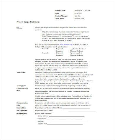 FREE 12+ Project Scope Statement Samples, PDF, MS Word, Google Docs