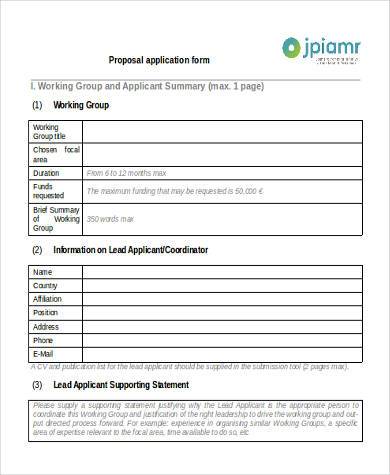 FREE 9+ Proposal Application Form Samples in PDF | MS Word | Excel