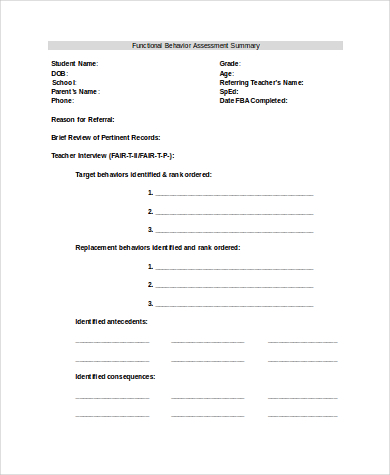 FREE 8+ Sample Functional Behavior Assessment Forms in MS Word | PDF