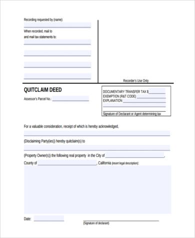 FREE 8+ Sample Quit Deed Forms in PDF | MS Word