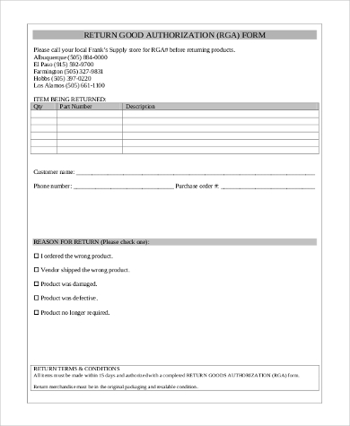 FREE 14+ Return Authorization Form Samples, PDF, MS Word, Google Docs ...