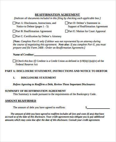 FREE 8+ Sample Reaffirmation Agreement Forms in PDF | MS Word