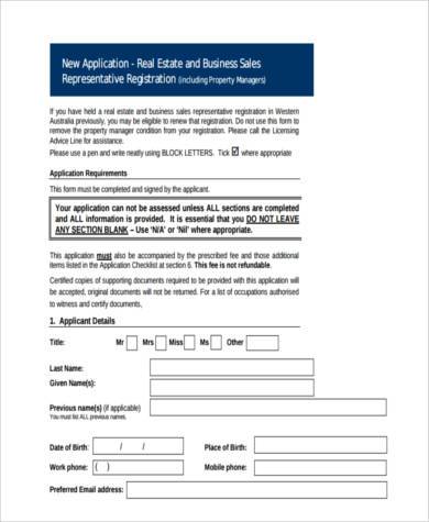 FREE 9+ Sample Real Estate Application Forms in PDF | MS Word | Excel