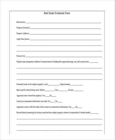 FREE 9+ Sample Real Estate Evaluation Forms in PDF