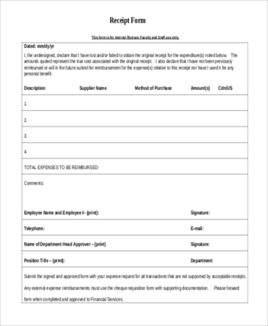 FREE 9+ Sample Receipt Forms in MS Word | PDF | Excel