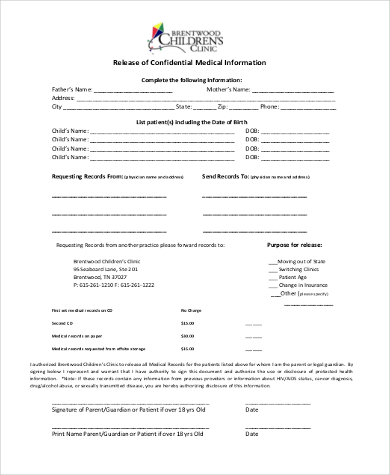 FREE 7+ Sample Release of Medical Information Forms in PDF | MS Word