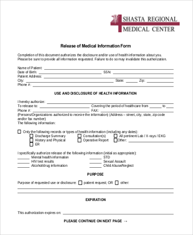 FREE 7+ Sample Release of Medical Information Forms in PDF | MS Word