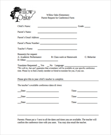FREE 14+ Parent Conference Form Samples, PDF, MS Word, Google Docs