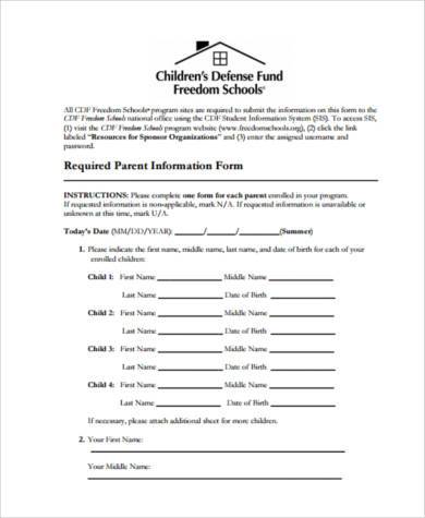 FREE 8+ Sample Parent Information Forms in PDF | MS Word