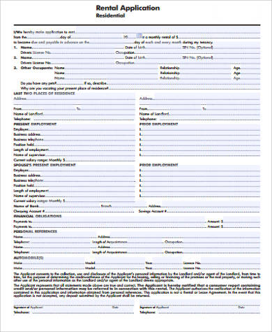 FREE 9+ Sample Renters Application Forms in PDF | Excel | MS Word