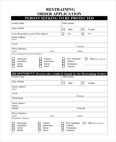FREE 12+ Restraining Order Form Samples, PDF, MS Word, Google Docs