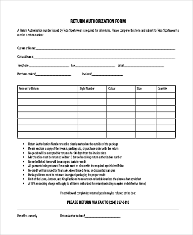 FREE 14+ Return Authorization Form Samples, PDF, MS Word, Google Docs ...
