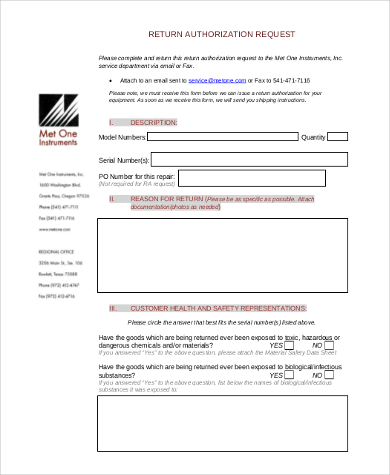 FREE 14+ Return Authorization Form Samples, PDF, MS Word, Google Docs ...