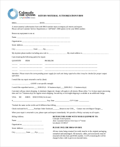 FREE 14+ Return Authorization Form Samples, PDF, MS Word, Google Docs ...