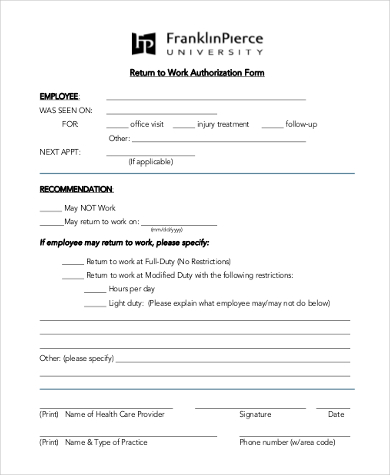 FREE 10+ Sample Work Authorization Forms in MS Word | PDF | Excel